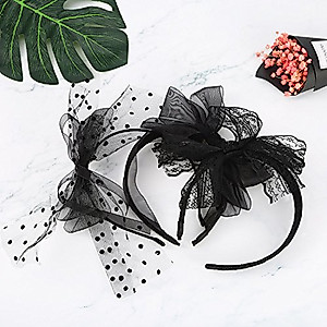 Hicarer 3 Pieces 80's Black Lace Headband with Bow 80s Theme Costumes Party Accessories Neon Lace Bow Headband for Women(Black)
