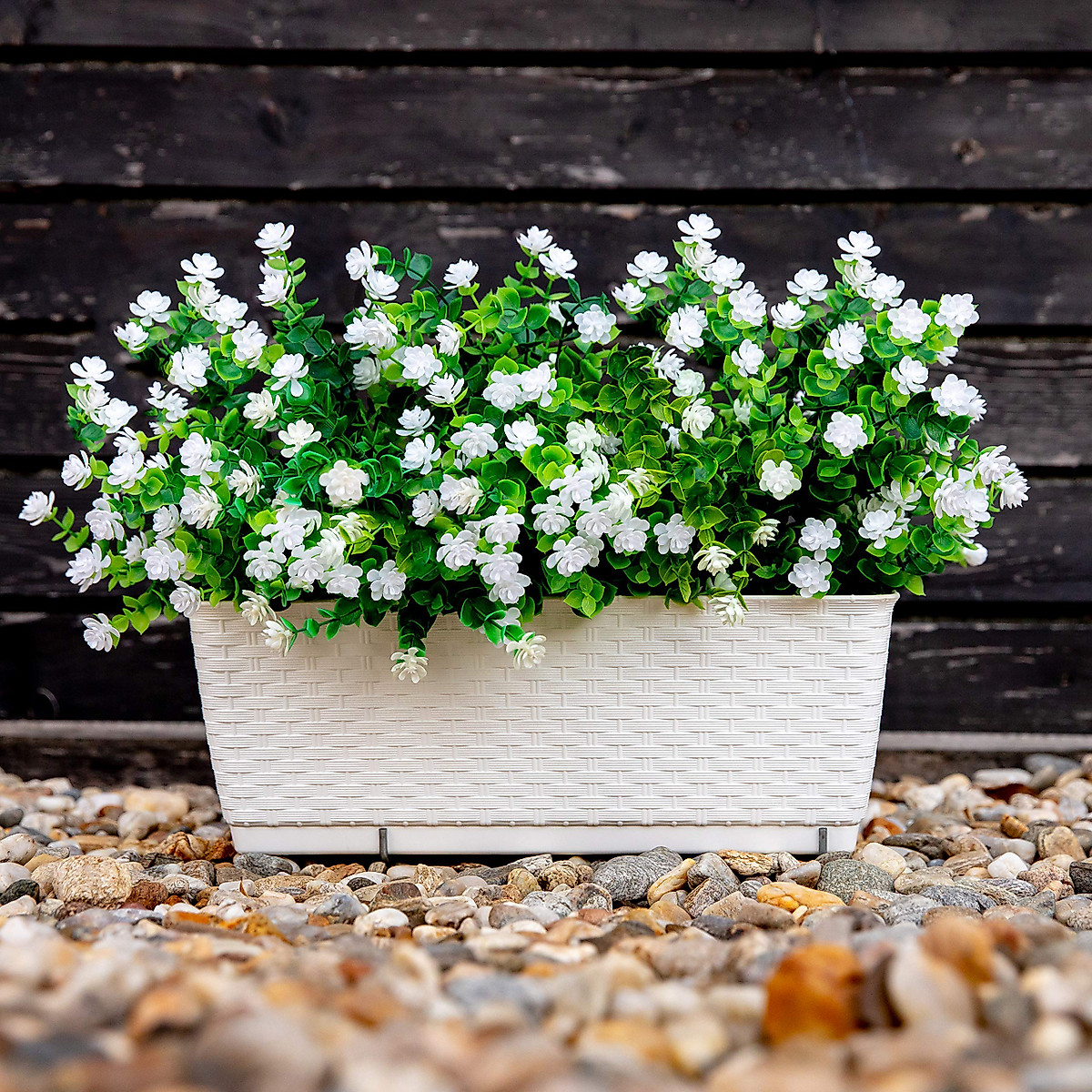 AXYLEX Artificial Flowers for Outdoors Fake Plants - 12 PCS Bundles Outside Face Spring Greenery UV Resistant No Fade Faux Bushes Daffodils Shrubs Home Garden Porch Patio Decoration Window Box(White)