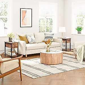 HOOBRO Side Table, 2-Tier Nightstand with Drawer, Narrow End Table for Small Spaces, Stable and Sturdy Construction, Wood Look Accent Furniture with Metal Frame, Rustic Brown and Black BF04BZ01