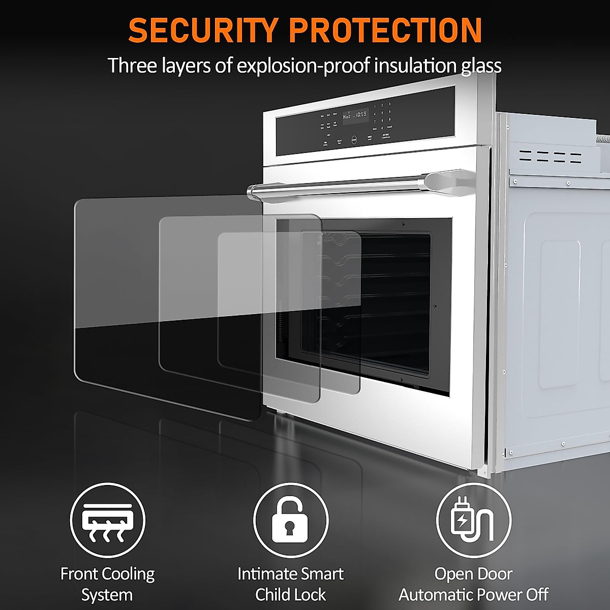 Hipicute 30 inch Electric Single Wall Oven with Convection Fan Touch Control, Large Oven Capacity, 360° Rotisserie, Fingerprint Resistant Stainless Steel