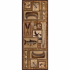 Trout Fishing Ivory 3x8 Runner Area Rug Cabin for Hallway, Walkway, Entryway, or Foyer - Novelty, Lodge