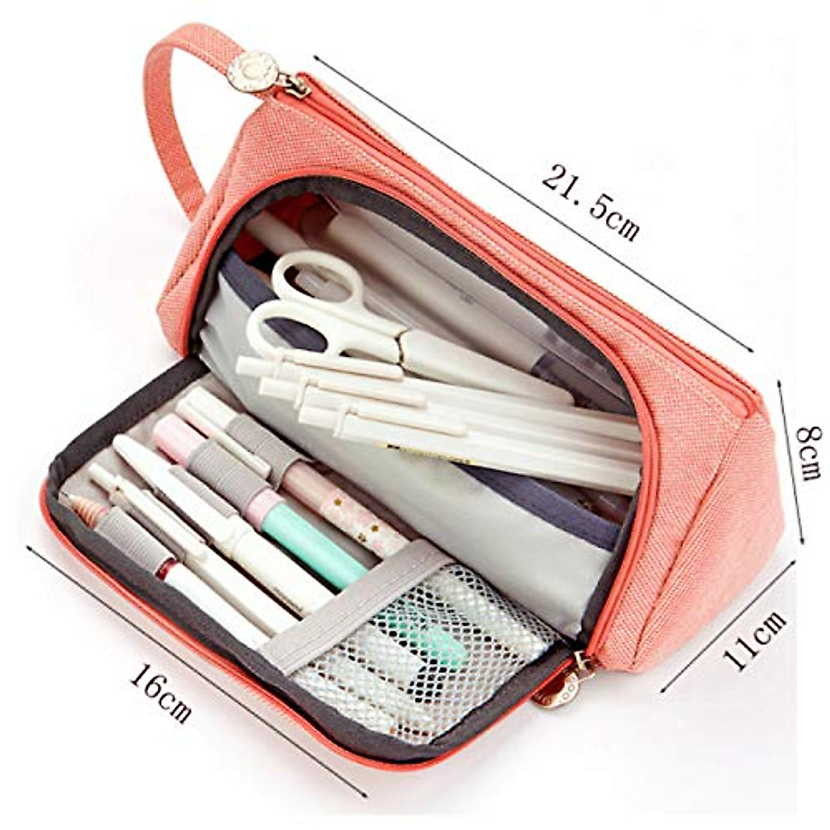 Big Capacity Colored Canvas Pencil Pen Case, Large Multifunction Pencil Pen Holder Organizer Bag for Students Office Back to School by Hubhnb (Gray)