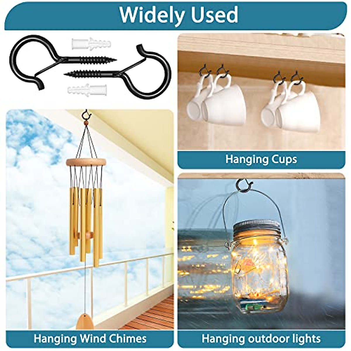 Mckanti 30 Pack Screw Hooks for Outdoor String Lights, Outdoor Hooks for Light Eye Hooks Screw in Cup Hooks Ceiling Hooks with Safety Buckles Q-Hanger Hooks for Plants Christmas Light