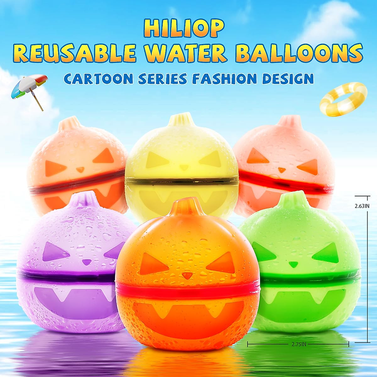 Hiliop 12PCS Reusable Water Balloons Quick Fill & Self Sealing, Latex-Free Silicone Magnetic Splash Water Balloon for Kids