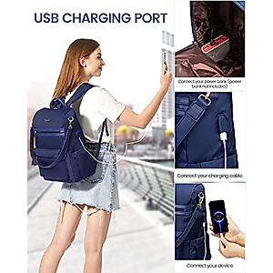LOVEVOOK Laptop Backpack Women,17.3 Inch Convertible Backpack Purse for Women with USB Port,Fashion Teacher Nurse Bag Work Backpack with Cute Wristlet Bag for Travel Commute,2 PCS,Navy Blue