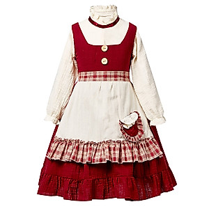 LANBETI Girls Oktoberfest Dress Little Red Riding Cosplay Costume German Bavarian Dirndl Dresses 4 Piece Set