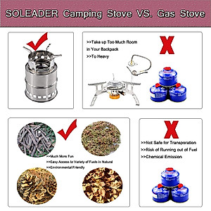 SOLEADER Portable Wood Burning Camp Stoves - Stainless Steel Compact Gasifier Stove - Twig Stove for Camping, Hiking, Picnic, BBQ, Backpacking The 3rd Generation