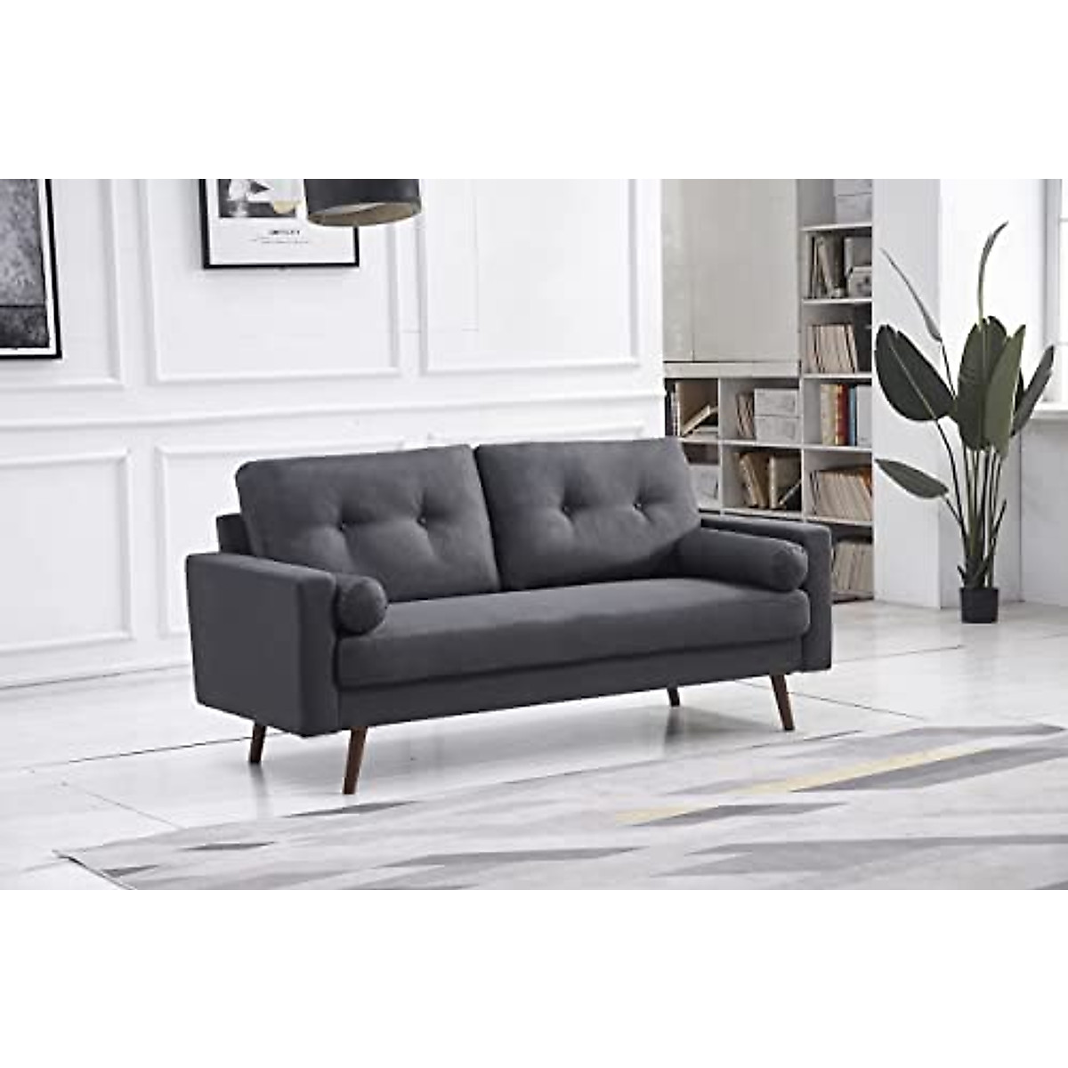 Cinnic Modern Loveseat Sofa, Mid Century 2-Seat Sofa Couch Furniture with Solid Wood Legs for Living Room, Bedroom, Apartment/Easy, Tool-Free Assembly Love Seat Couch (Loveseat, Dark Gray)