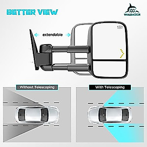 Heated Tow Mirrors Compatible with 2014 2015 2016 2017 2018 Chevy Silverado & GMC Sierra 1500, 2015-2018 2500 3500 HD, Extended Trailer Towing Side Mirrors w/LED Arrow Turn Light