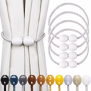 Porlau Strong Magnetic Curtain Tiebacks White 4 Pack Decorative Tie Backs Outdoor Curtain Rope Tiebacks Elegant Curtain Holdbacks for Drapes