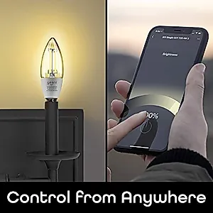 Geeni LUX Edison B11 Filament WiFi LED Smart Bulb, B11 Candelabra, 4W, E12 Base, Dimmable, White Light, Compatible with Amazon Alexa & Google Home - No Hub Required- 4 Pack
