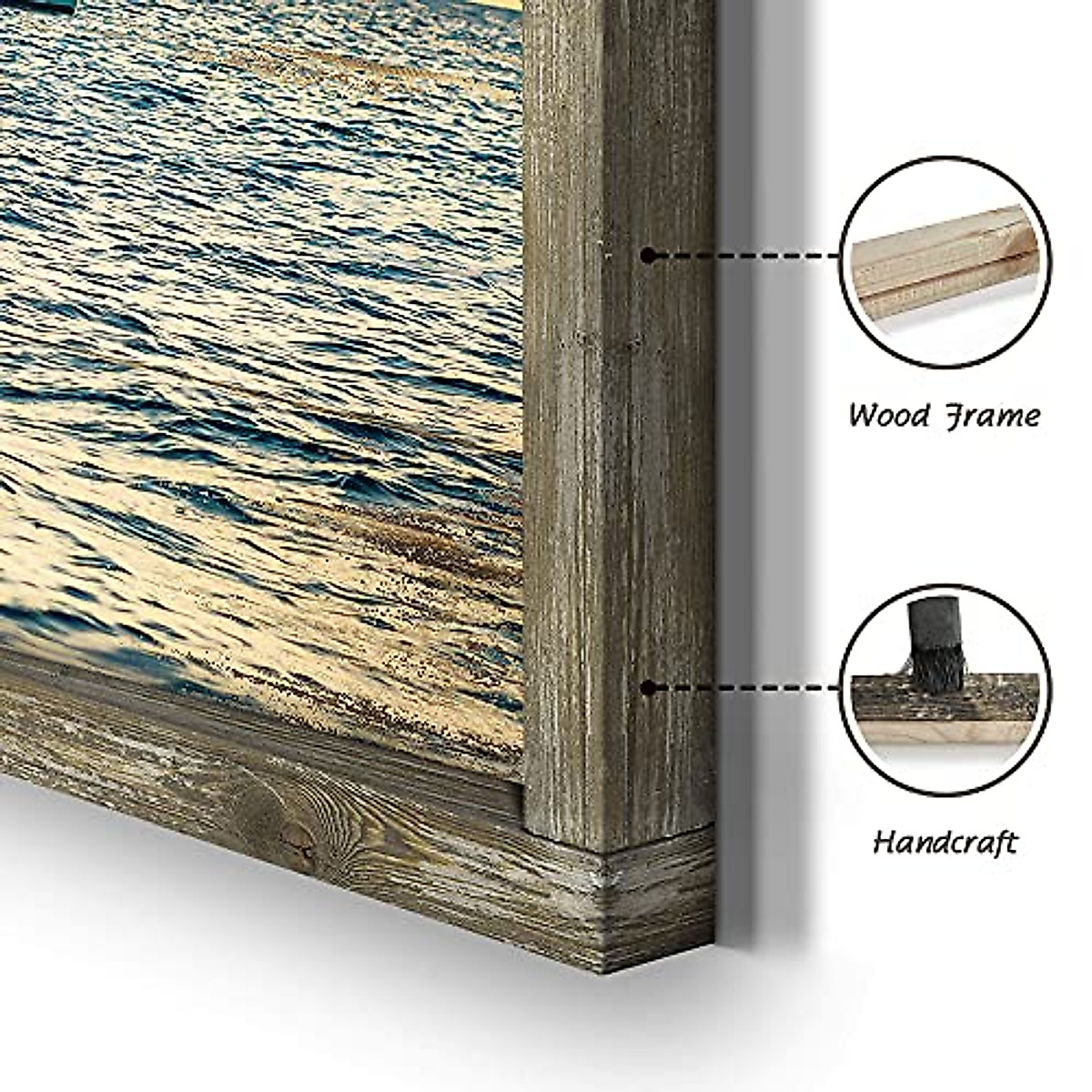 Ocean Framed Wooden Wall Art: Coastal Painting Art 40"x20" Sail Boats Artwork Decor Sunset Seascape Picture Prints for Office