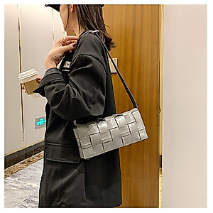 Santwo Women Leather Adjustable Strap Shoulder Bag Mini Small Weave Crossbody Handbag (Grey)