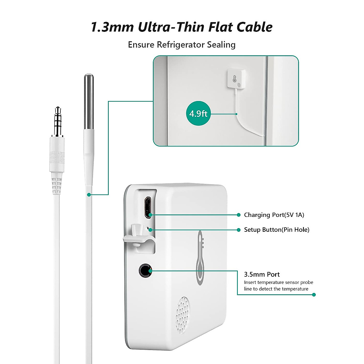 MOCREO ST5 Wireless Thermometer Freezer Alarm, Required Hub (Not Include), Email Alert, App Notification, Data Logging Export, No Subscription Fee, for Refrigerator, Freezer, Hot Tub