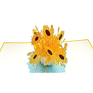iGifts and Cards Inspirational Sunflowers 3D Pop Up Greeting Card - Handmade Birthday Gift for Women, Unique Mother's Day Celebration, Teacher Appreciation Present, Retirement, Thinking of You - 6"x6"