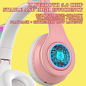 Bluetooth Headphones Over-Ear Cat Ear Wireless Headset with LED Flashing, Noise Cancelling Headphones Lightweight Head-Mounted Wireless Headphones with Hifi Stereo, Deep Bass, Cool Stuff (Black)