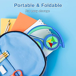 ELECDER i43 Kids Headphones with Microphone 85dB 94dB Volume Limited 3.5mm Jack Foldable Adjustable Wired On Ear Headphones for Children Girls Boys Teens Cellphones PC Kindle School Tablet Blue/Green