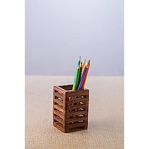 EMOH ROCED Wooden Pencil Pen Holder Cup,Desk Accessories Holder,Makeup Brush Storage Organizer,Modern Design Desktop Stationery Organizer for Office School Home Supplies,2.6x 2.6x 4 inches