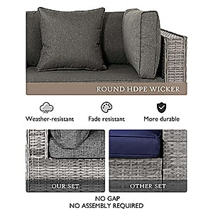 SUSIE'S GARDEN Outdoor Patio Sectionals Set No Assembly Aluminum Patio Furniture 8 Piece Outdoor Sofa Wicker Ottoman Chair Table w/Free Raincovers and Toss Pillows
