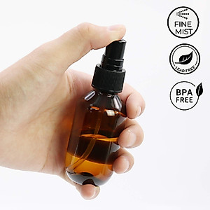 SYNTECSO 48 Pack 2oz Amber Plastic Spray Bottles, Fine Mist Spray Bottles for Essential Oils, Water Spray Bottle for Hair Plant & Cleaning Solution