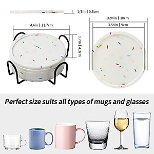 YOFRI Drink Coasters with Holder, Cute Non-Slip Silicone Coasters, Tabletop Protection Cup Coasters for Desktop, Office, Bar, Patio, Heat Insulated, Fits All Types of Drinking Glasses, Set of 6, White