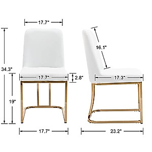 Wahson Set of 4 Faux Leather Upholstered Dining Room Chairs, Classic Modern Fabric Chair for Dining Room, with Golden Metal Frame, White