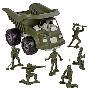 TimMee Big Military Dump Truck with 6pc Jumbo Army Men Olive Green - USA Made