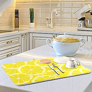 Yellow Lemon Dish Drying Mat for Kitchen Countertops Sinks Drying Mat Absorbent Heat Resistant Dishes Drainer Pad 16 x 18 Inch