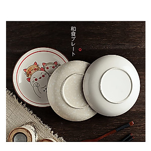 LAKistagu White Pasta Serving Bowls 24 Ounce,White Ceramic Cute Japanese Salad Dinner Bowl Plates.8 Inch Porcelain Pasta Shallow Bowl Deep Plate.(Round Cat)