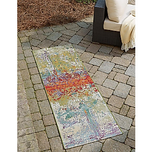 Rugs.com Outdoor Modern Collection Rug – 2' 7 x 12' Runner Multi Flatweave Rug Perfect for Hallways, Entryways