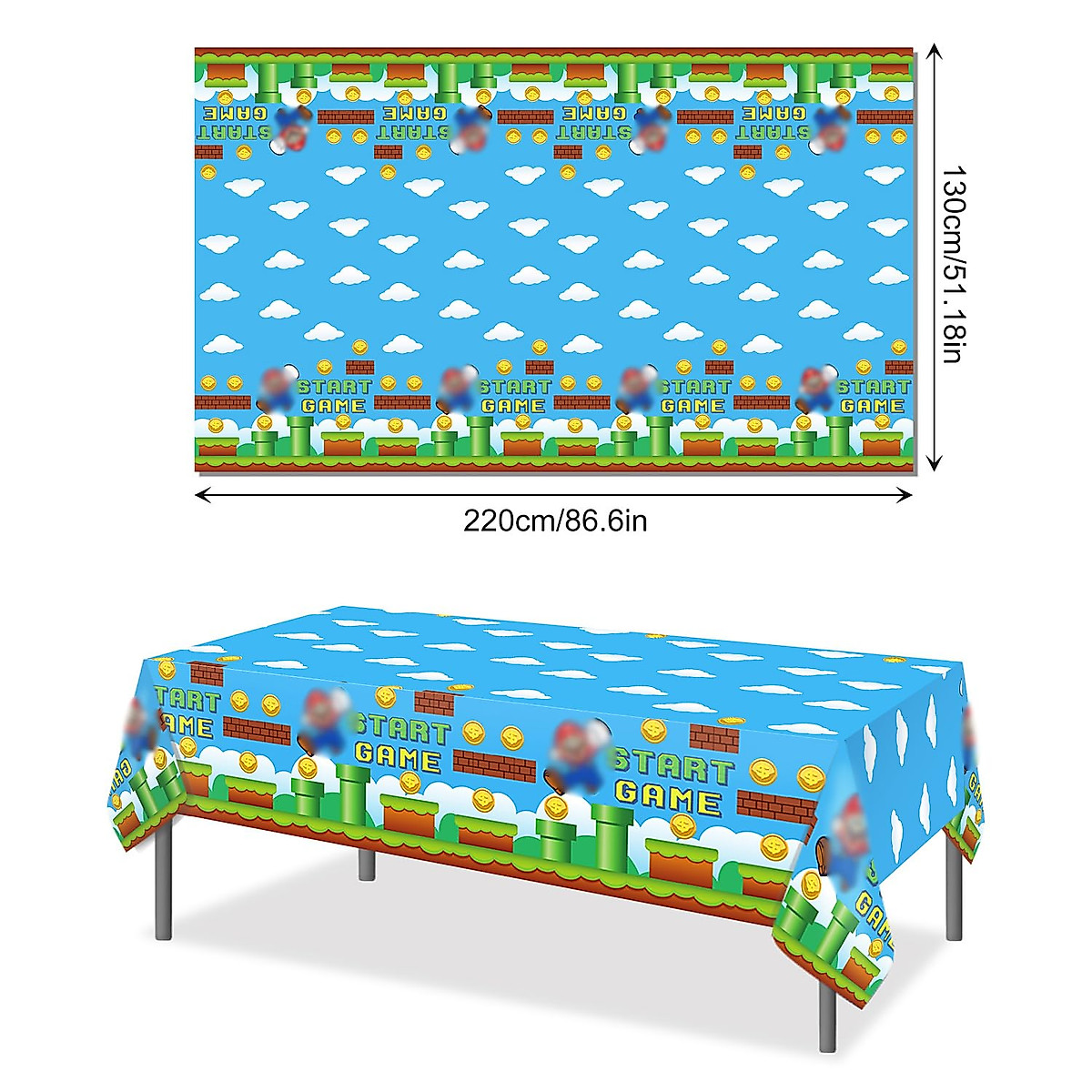 2 Pcs Mario Party Tablecloth,87" x 51" Game Rectangular Plastic Table Covers, Super Brothers Mario Theme Party Birthday Party Decorations Supplies