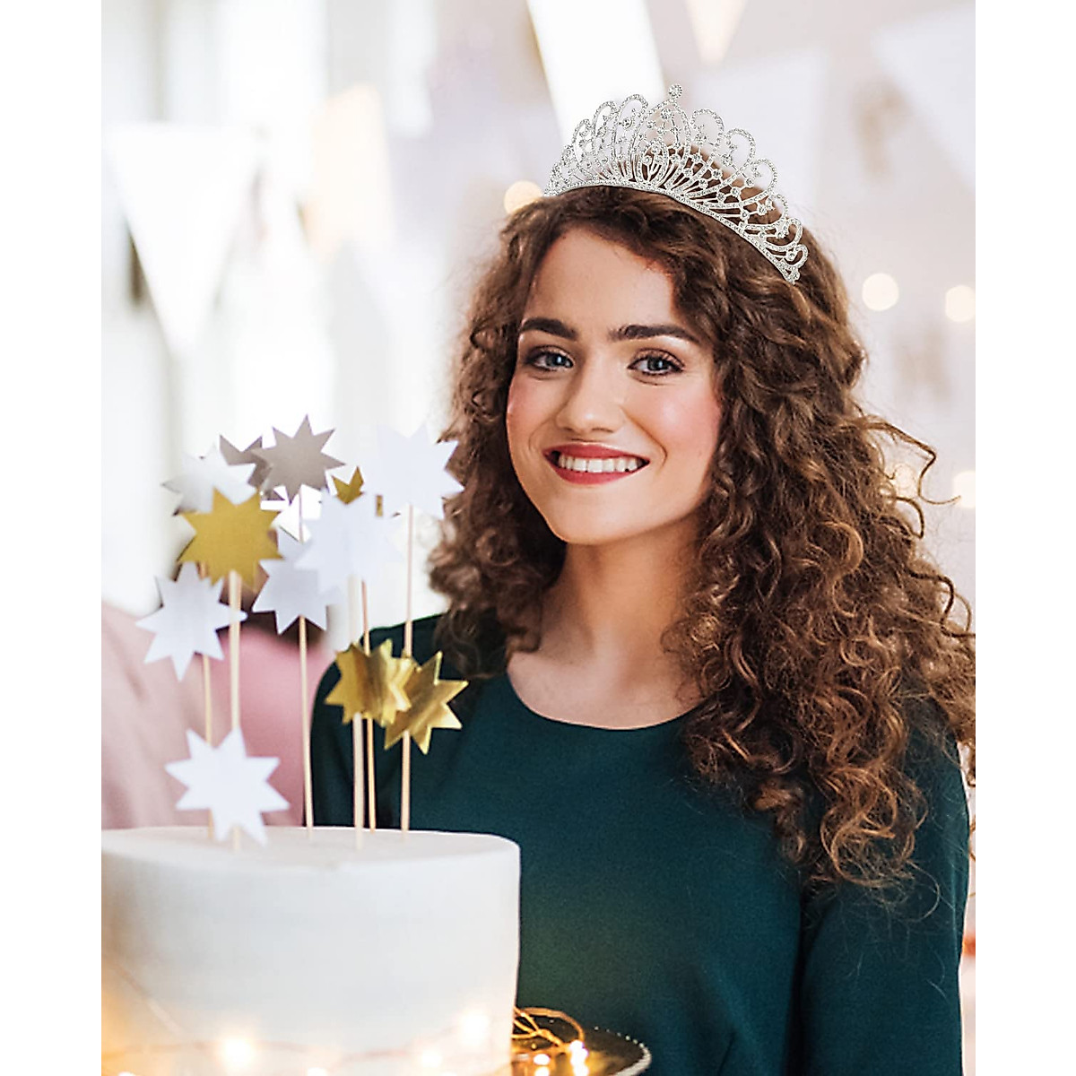 Wecoe Birthday Crown for Women Silver Crown Queen Crown Princess Crown Halloween Costume Hair Accessories Girl Tiaras and Crowns Happy Birthday Decorations Gifts for Women