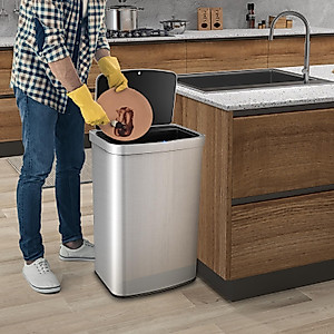 S AFSTAR Automatic Trash Can, 13 Gallons Stainless Steel Garbage Can Trash Bin with Quick & Soft Close Lid, Deodorizer Compartment, Touchless Motion Sensor Trash Can for Kitchen Bathroom Office