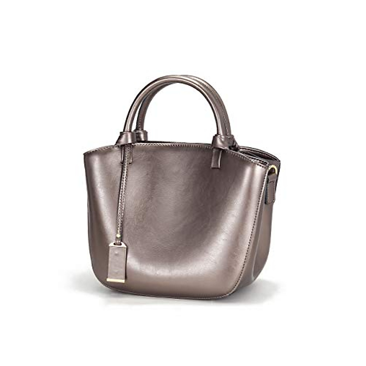 Covelin Genuine Leather Handbag Womens Retro Small Size Tote Shoulder Bag Pewter