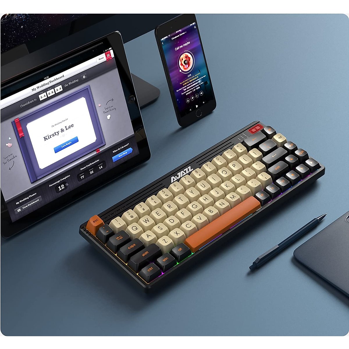 FIRSTBLOOD ONLY GAME. K690T Hot-Swappable 60% 2.4G Wireless/Bluetooth 5.0/USB Wired Triple Mode Mechanical Keyboard, 69 Keys Compact Gaming Keyboard, PBT Keycaps RGB Backlit, Brown Switch