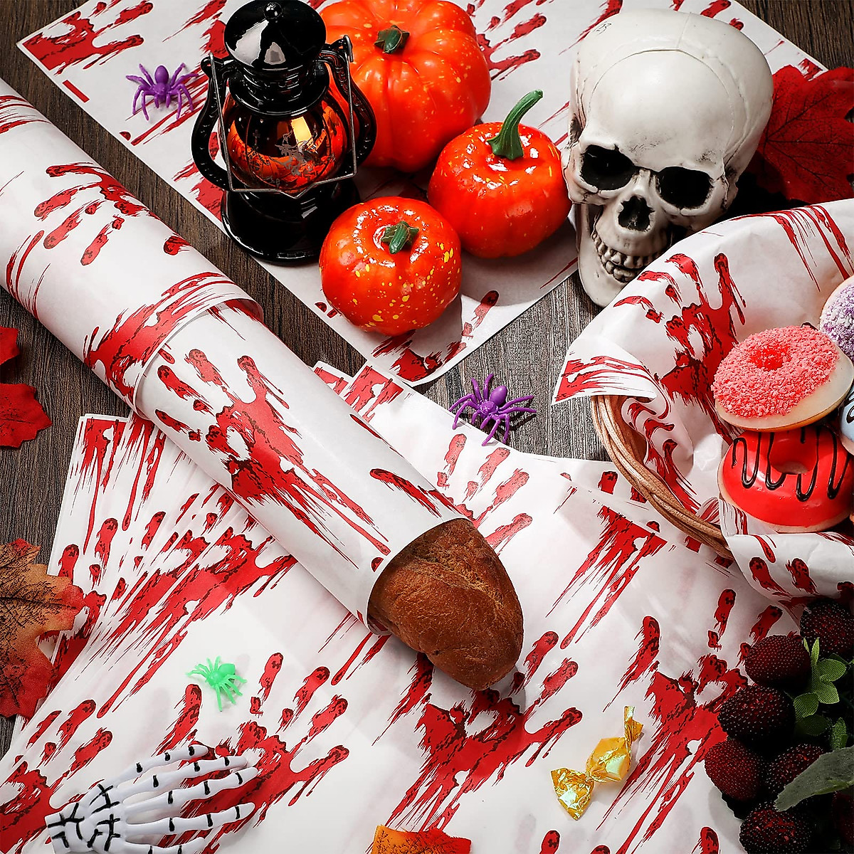 150 Pcs Halloween Wax Paper Sheets Food Dry Wrapping Paper with Blood Pattern Square Waterproof Deli Paper Oil Proof Sandwich Tray Picnic Basket Liners for Halloween Party Kitchen Handmade Supplies