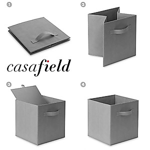 Casafield Set of 12 Collapsible Fabric Cube Storage Bins, Gray - 11" Foldable Cloth Baskets for Shelves, Cubby Organizers & More