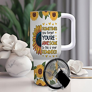 Personalized Gifts For sunflowers Lover Tumbler 40oz with Handle and Straw - Stainless Steel Travel Coffee Cup With Lid - Gifts For Women, Her, Wife, Mom, Girl On Birthday, Christmas, Mother's day