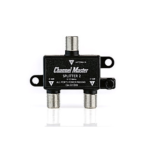 Channel Master Splitter 2, 2-Way Splitter with Power Passing Capability for TV Antenna and Cable Signals