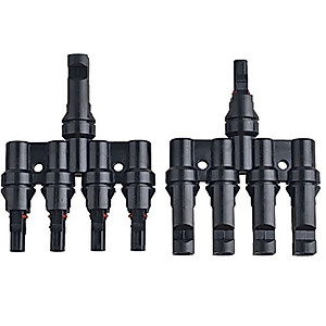 NUZAMAS New 1 Pair Solar Panel T Branch Connectors Cable Coupler Combiner - 1 Male to 4 Female(M/4F) and 1 Female to 4 Male(F/4M)