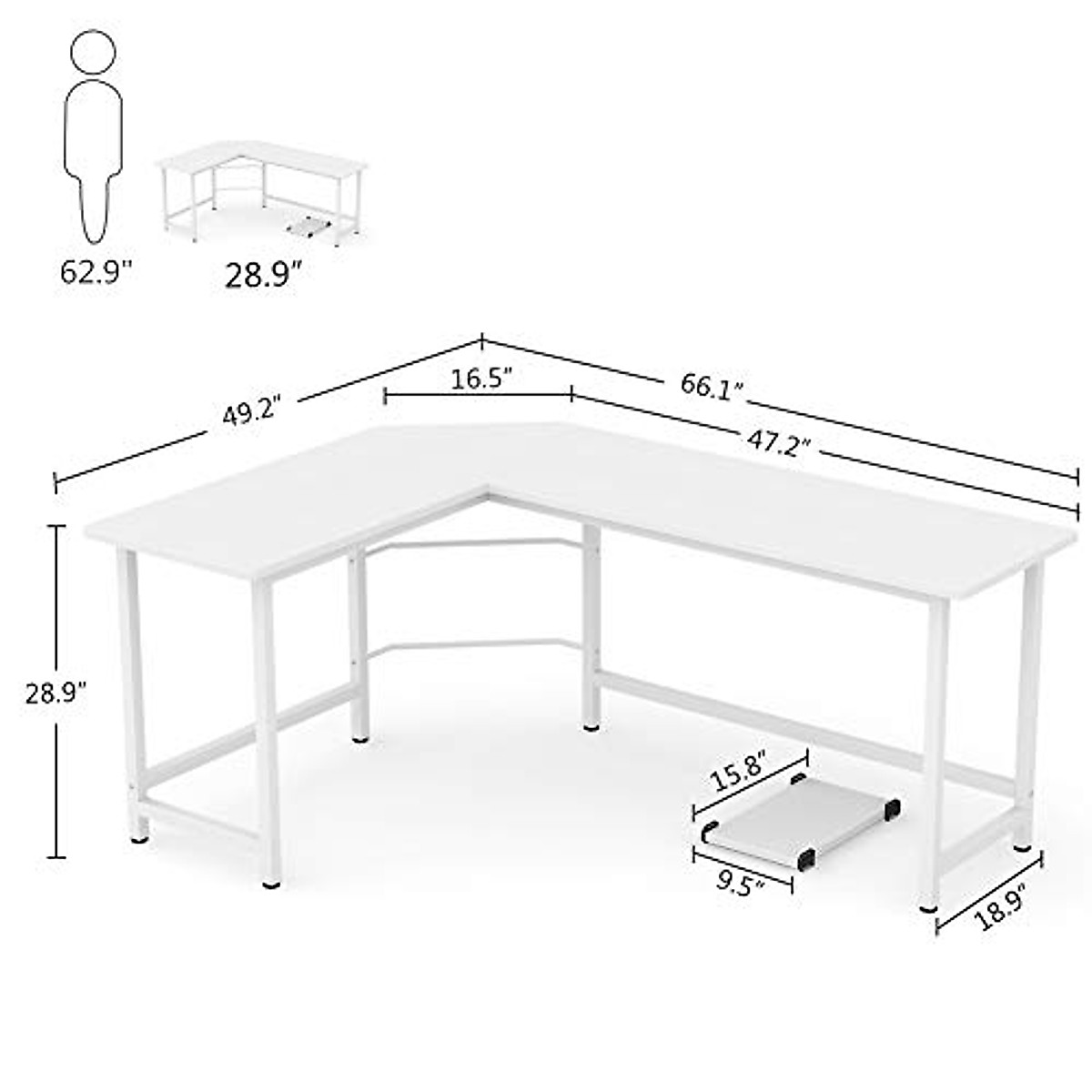 Tribesigns 66 inch Modern L Shaped Desk Corner Computer Desk PC Laptop Study Table Workstation Home Office Wood & Metal, White