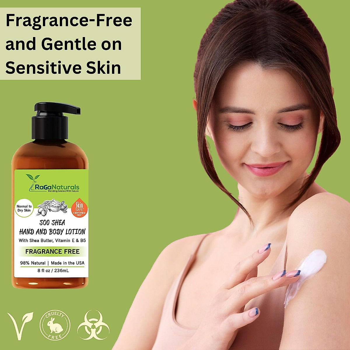 RaGaNaturals Natural Unscented Body Lotion for Dry Skin with Shea Butter and Vitamin E & B5 - Hydrating, Nourishing, Fragrance Free Hand Moisturizer With Organic Essence - For Women, Men, Kids - 8 Oz