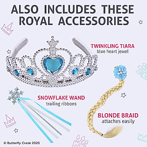 Butterfly Craze 4-Piece Accessory Set - Includes a Tiara, Gloves, Wand & Braid For Ice Queen Dress Up, Costume Parties, Playtime, & Pretend Play for Toddlers, Unleash Your Child's Inner Snow Princess