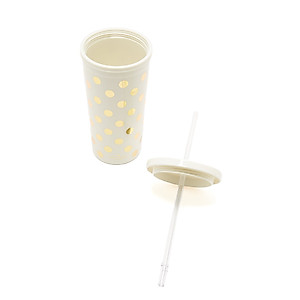 Kate Spade New York Insulated Plastic Tumbler with Reusable Straw, 20 Ounces, Gold Dots