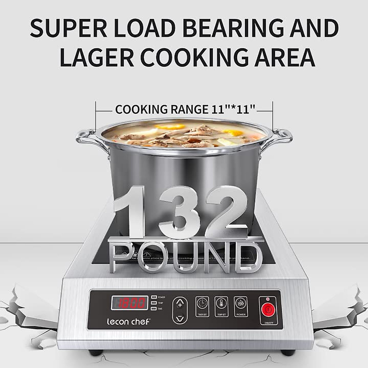 Leconchef Induction Cooktop Induction Cooker Stainless Steel Commercial Grade Countertop Induction Cooker Portable Electric Burner 10 Power&Temperature Settings,24 Hours Timer&Preset for