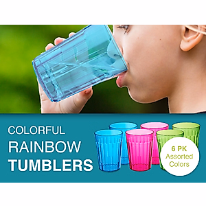 Arrow Home Products 6 oz Rainbow Plastic Tumblers, Set of 6 - Made in the USA, BPA Free Plastic - Break-Resistant Plastic Drinking Glasses for Indoor & Outdoor Use - Dishwasher Safe, Assorted Colors