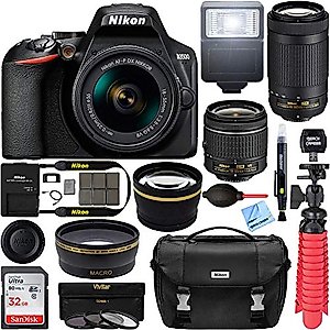 Nikon D3500 DSLR Camera with AF-P DX 18-55mm and 70-300mm Zoom Lens Bundle with 32GB Memory Card, Camera Bag and Accessories (13 Items)