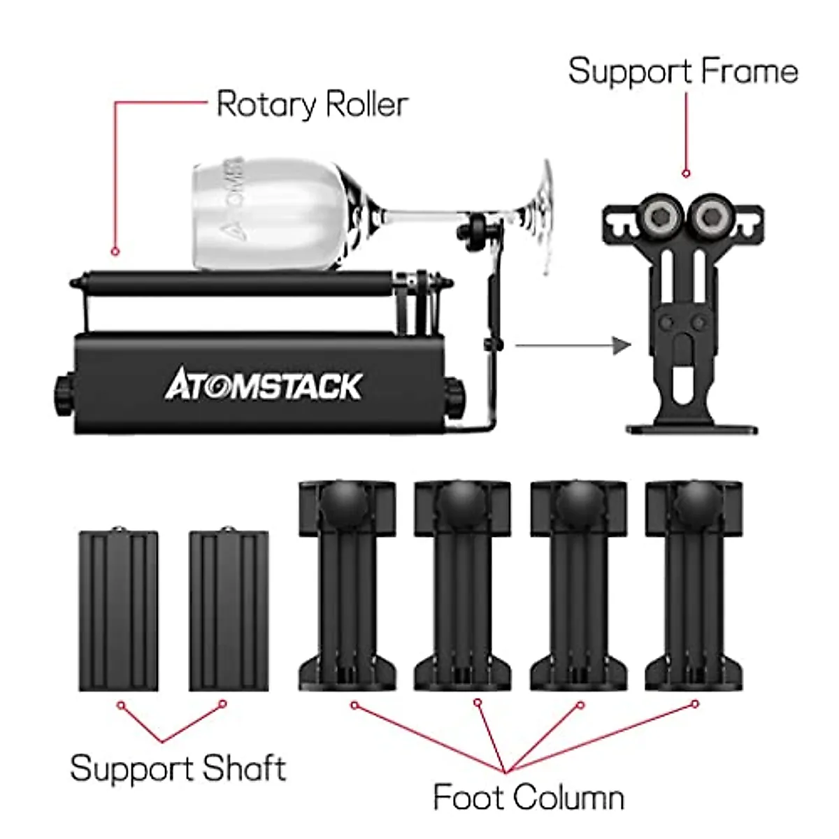 ATOMSTACK R3 Pro Laser Rotary Roller, Engraving Auxiliary Module for Laser Engraver, 360° Y-axis Rotating Roller for Carving of Goblet/Cylindrical/Round/Oversized Objects (R3 Pro Rotary Roller)