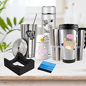 Cup Cradle for Tumblers with Built-in Slot, Silicone Tumbler Holder for Crafts Use to Apply Vinyl Decals for Tumblers, Small Tumbler Stand Cup Holder with Felt Edge Squeegee for Cups Bottles (Black)