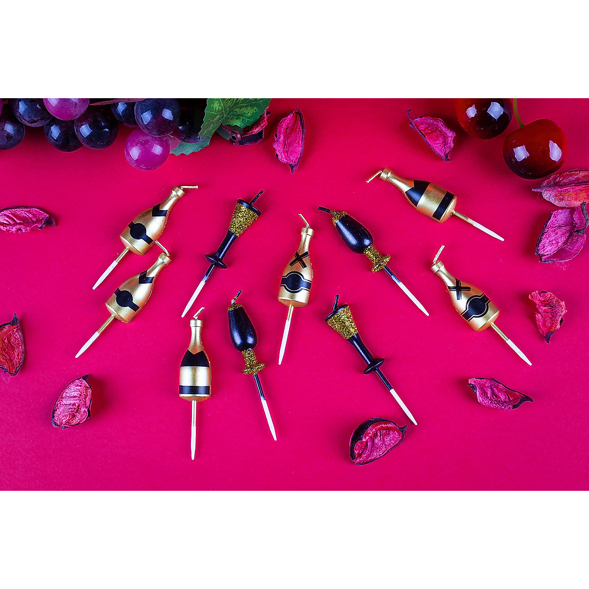 Merrymelting Birthday Candle for Cake Topper (Champagne Bottles Birthday Candle), Gold